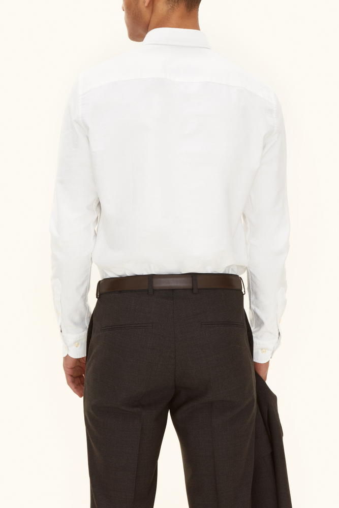 Slim Fit Button Down Oxford Shirt - White | Oscar Jacobson