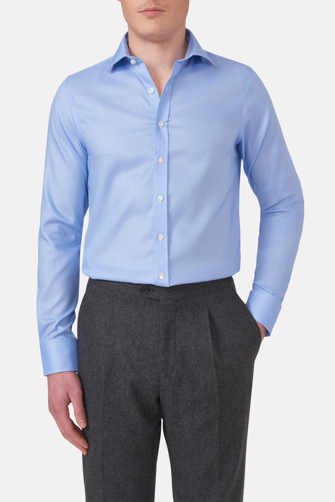 Slim Fit Cut Away Strykfri Bomullskjorta - Blå | Oscar Jacobson