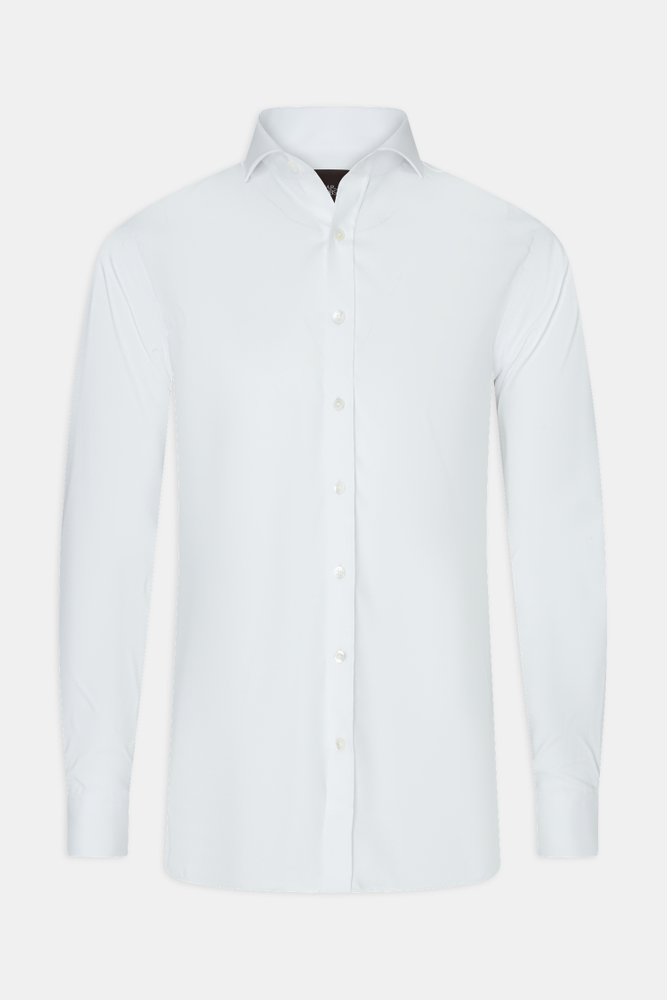 Regular Fit Cut Away Non-Iron Cotton Shirt - White | Oscar Jacobson