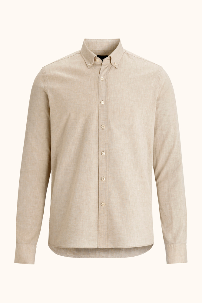 Slim Fit Button Down Skjorta - Beige | Oscar Jacobson