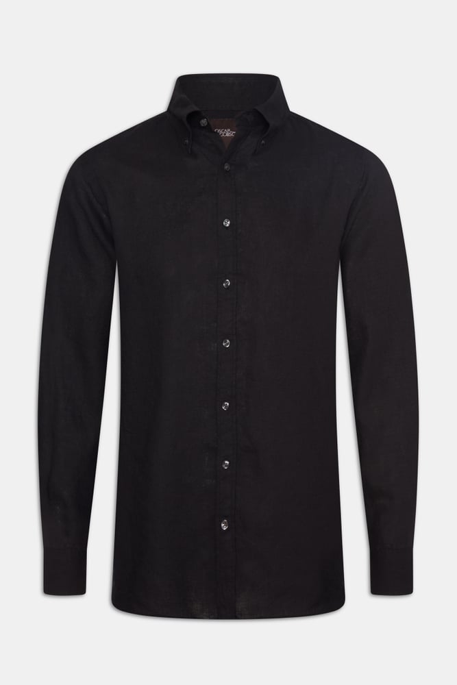 Regular Fit Button Down Shirt - Black | Oscar Jacobson