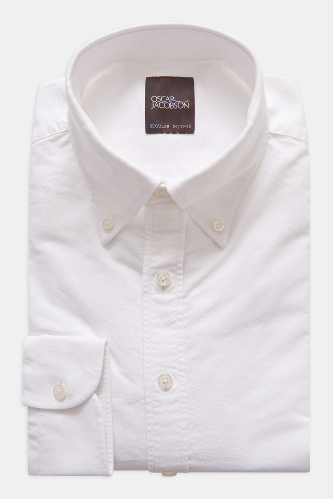 Regular Fit Button Down Oxford Shirt - White | Oscar Jacobson