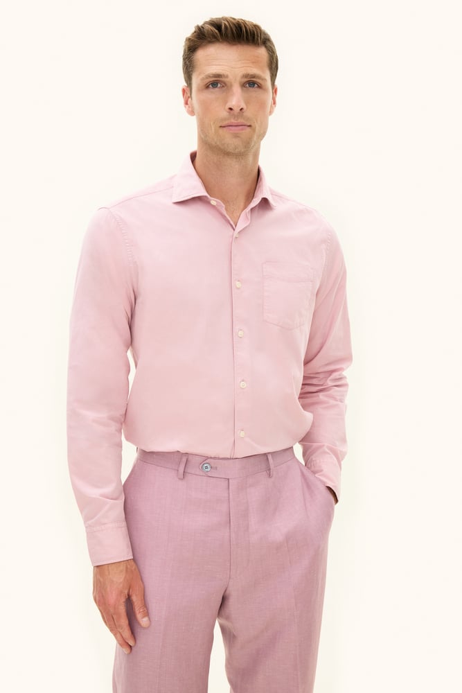 Regular Fit Twillskjorta Wide Spread Krage - Rosa | Oscar Jacobson