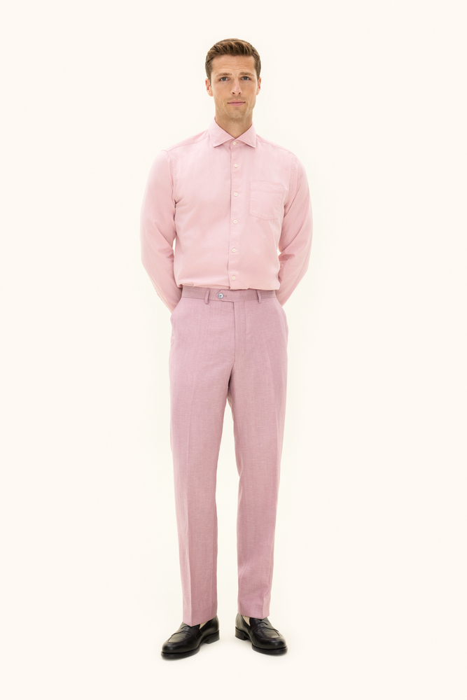 Regular Fit Twillskjorta Wide Spread Krage - Rosa | Oscar Jacobson