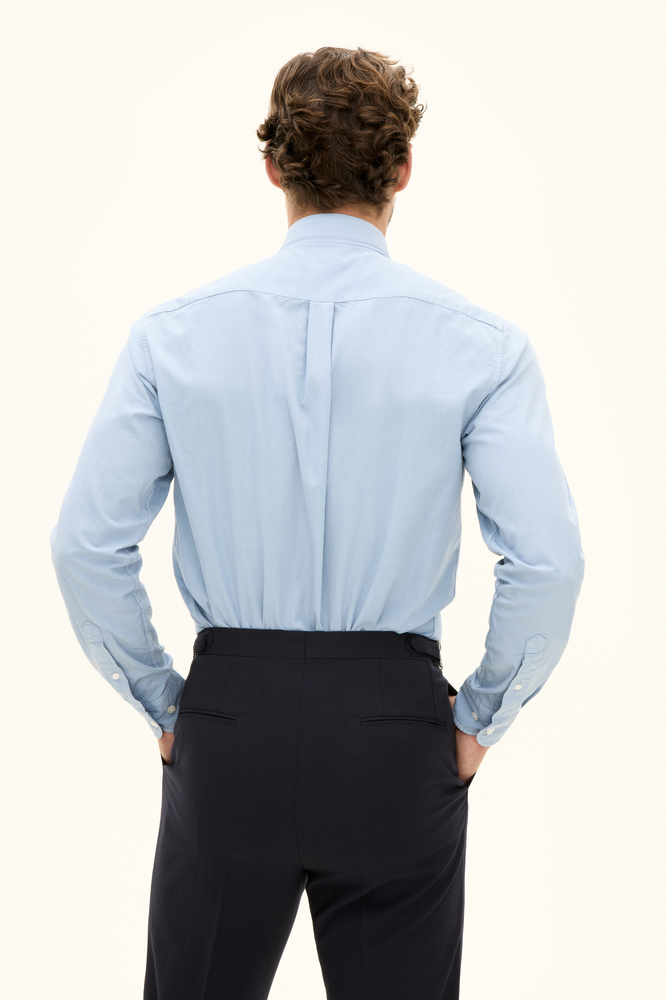 Regular Fit Wide Spread Collar Twill Shirt - Blue | Oscar Jacobson