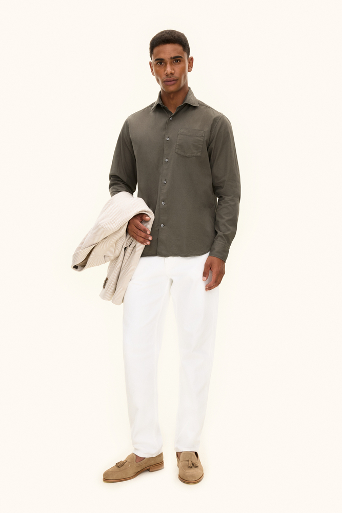 Regular Fit Twillskjorta Wide Spread Krage - Grön | Oscar Jacobson