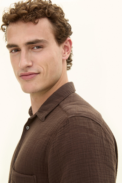 Regular Fit Turndown Collar Shirt - Brown | Oscar Jacobson