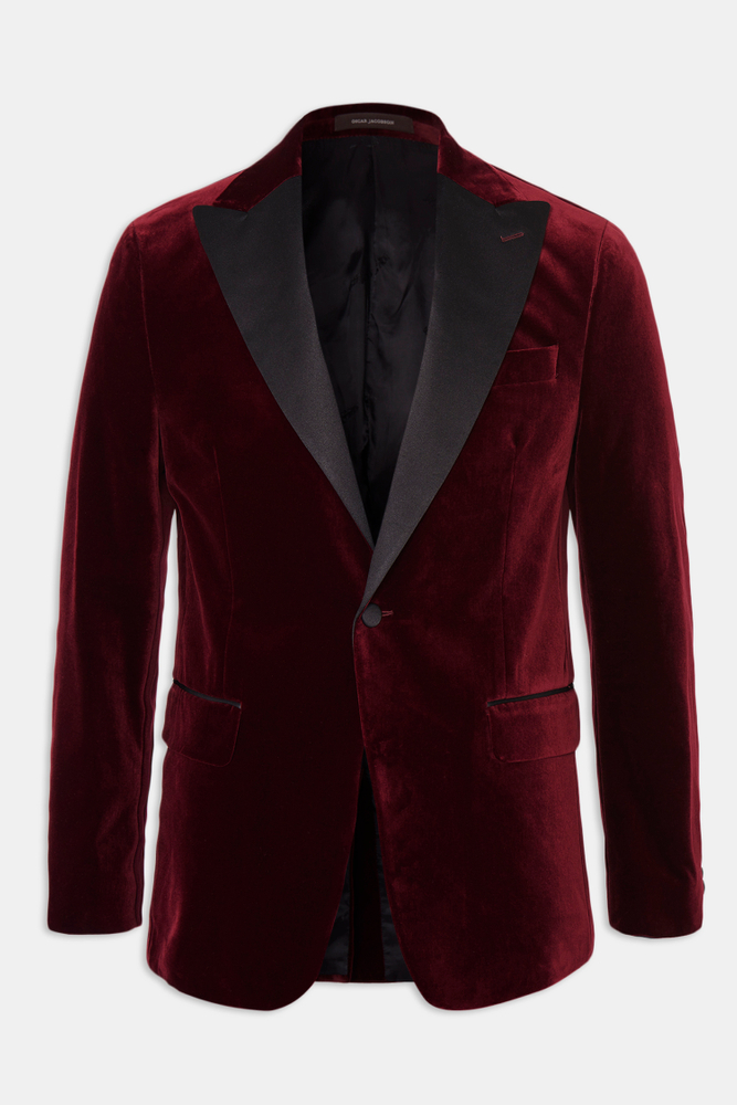 Regular Fit Smokingblazer Fløyel - Rød | Oscar Jacobson