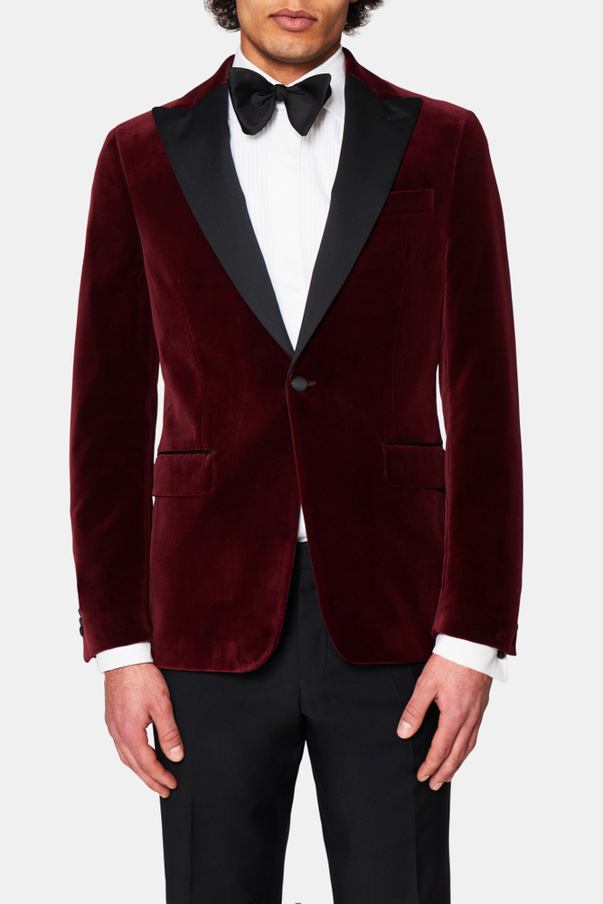 Regular Fit Smokingblazer Fløyel - Rød | Oscar Jacobson