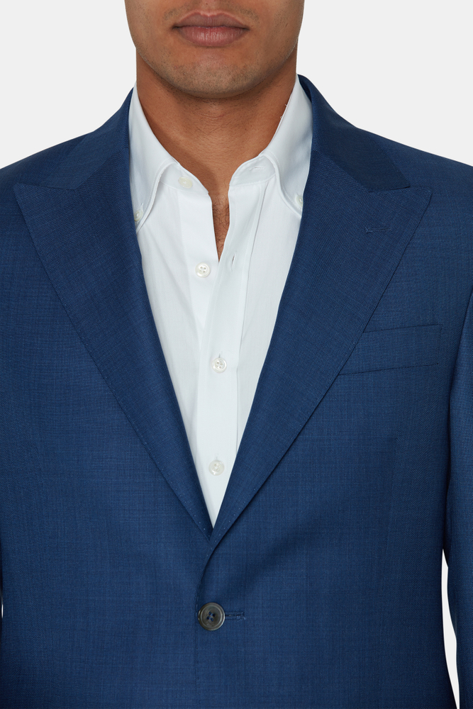 Regular Fit Microstructure Blazer - Blue | Oscar Jacobson
