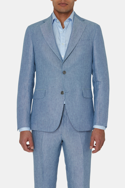 Regular Fit Hør Blazer - Blå | Oscar Jacobson