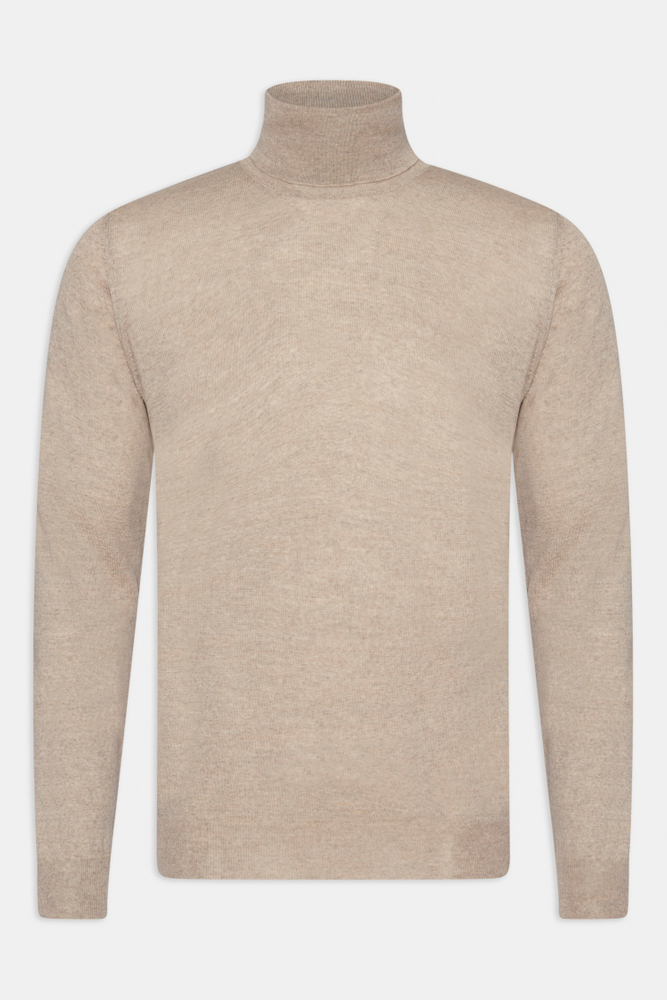 Slim Fit Extra Fine Merino Wool Rollneck - Beige | Oscar Jacobson