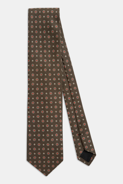 Floral Pattern Silk Tie - Brown | Oscar Jacobson