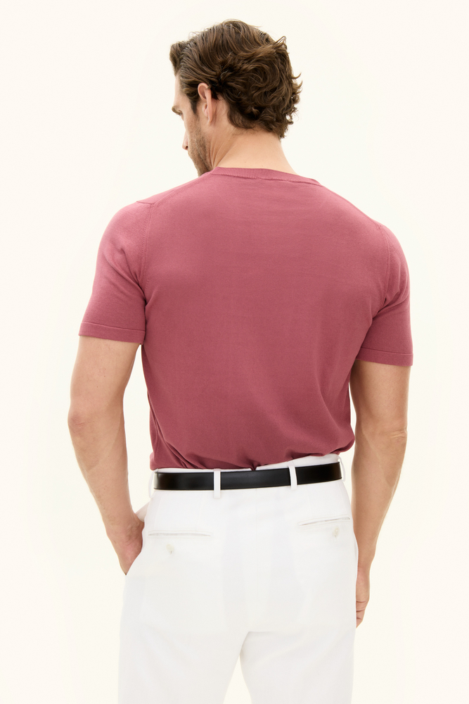 Slim Fit Finstrikket T-skjorte - Rød | Oscar Jacobson