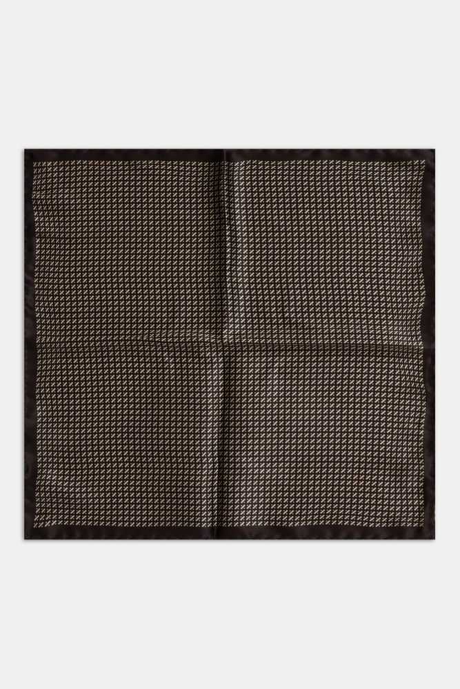 Geometrical Pattern Silk Handkerchief - Brown | Oscar Jacobson
