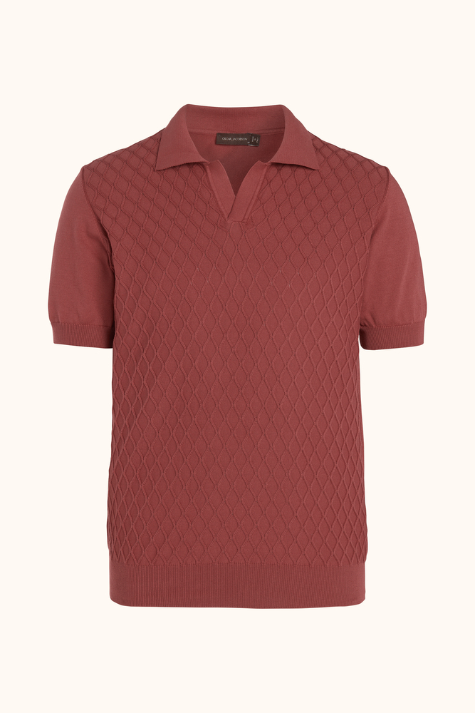 Slim Fit Kabelstickad Piké - Röd | Oscar Jacobson
