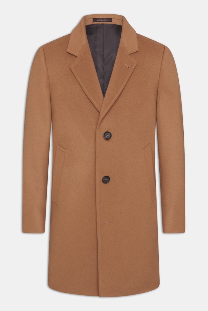 Regular Fit Brushed Wool Coat - Beige | Oscar Jacobson