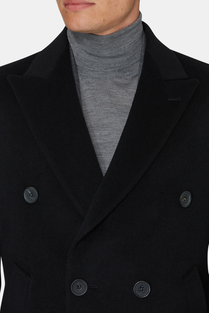 Regular Fit Dubbelknäppt Rock Borstad Ull - Svart | Oscar Jacobson