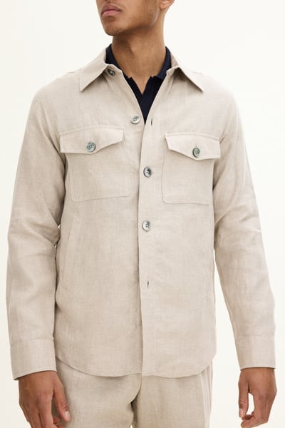 Regular Fit Linen Shirt Jacket - Beige | Oscar Jacobson
