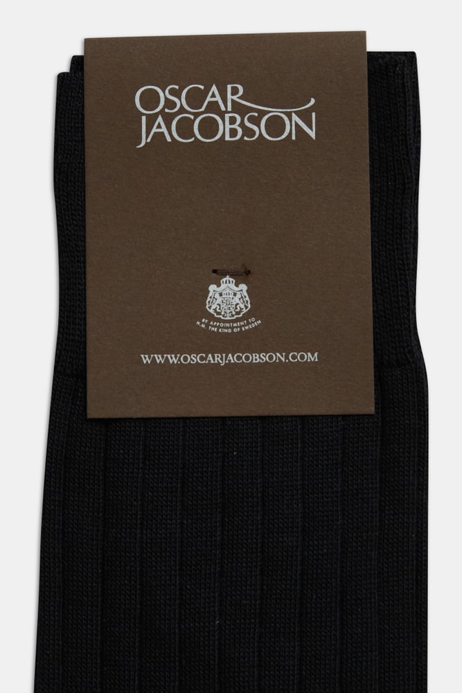 Mid-length Ribbed Wool Stretch Socks - Black | Oscar Jacobson