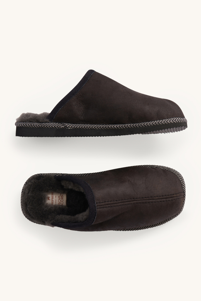 Carlos Shearling Slippers - Black | Oscar Jacobson