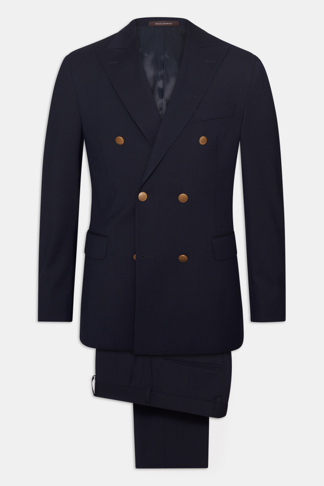 Regular Fit dubbelknäppt Tropical Wool Kostym - Mörkblå | Oscar Jacobson