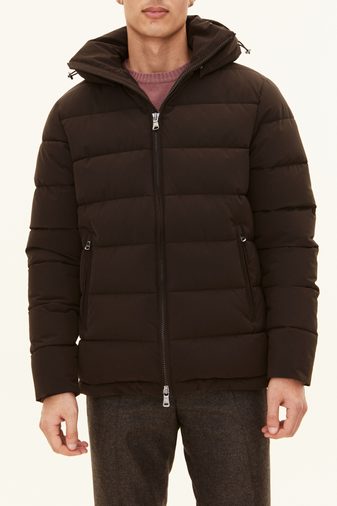 Hooded Insulation Membrane Puffer Jacket - Brown | Oscar Jacobson