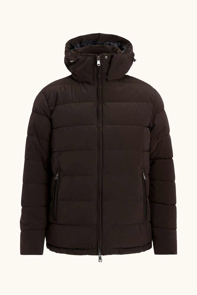 Hooded Insulation Membrane Puffer Jacket - Brown | Oscar Jacobson