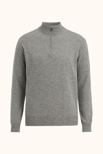 Regular Fit Wool Blend Half Zip Sweater - Light grey | Oscar Jacobson