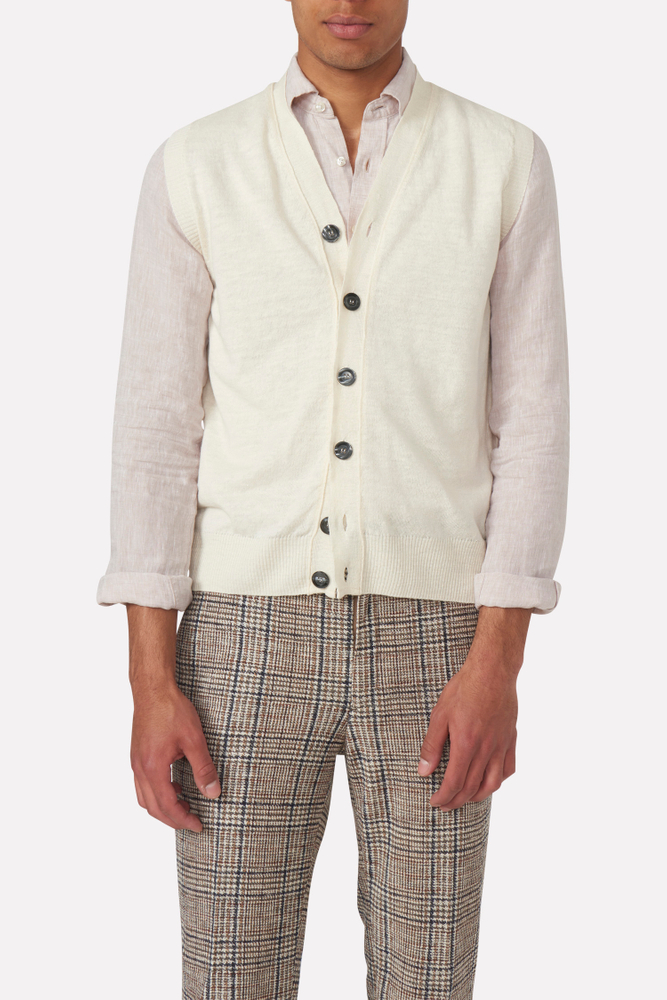 Regular Fit Linen Vest - White | Oscar Jacobson