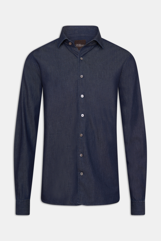 Regular Fit Cut Away Shirt - Dark blue | Oscar Jacobson