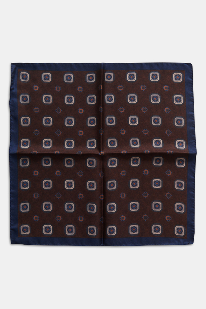 Tile Pattern Silk Handkerchief - Brown | Oscar Jacobson