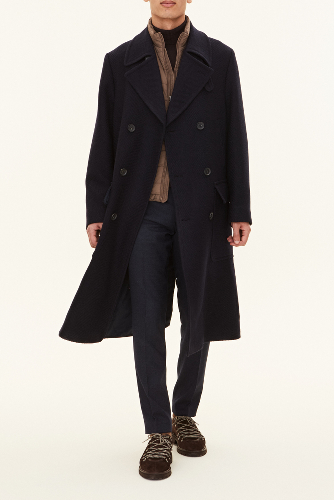 Regular Fit Dobbeltspent Frakk Ull - Mørk blå | Oscar Jacobson