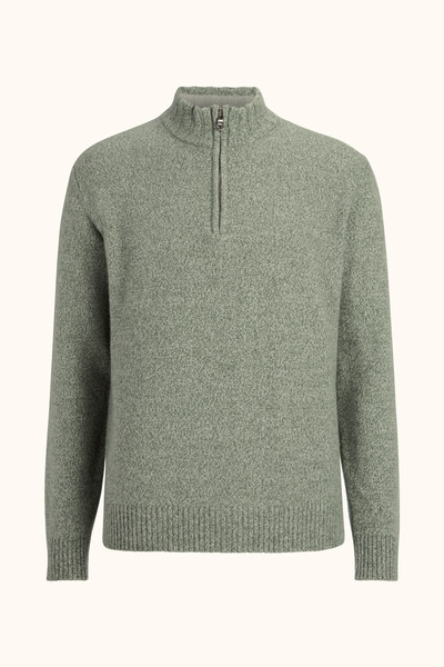 Regular Fit Soft Wool Cashmere Half Zip Sweater - Green | Oscar Jacobson