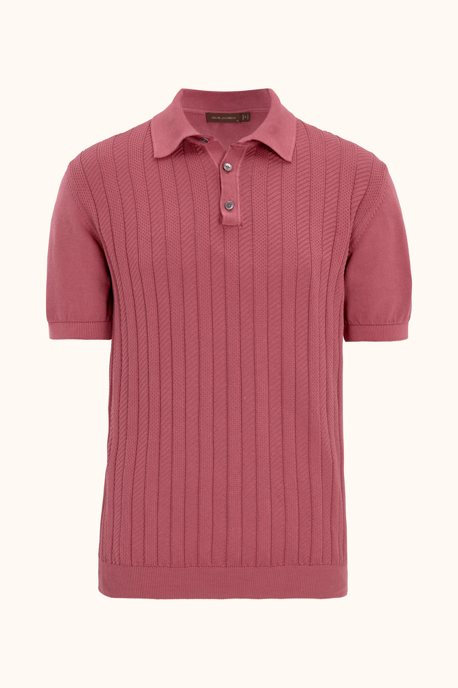 Slim Fit Struktureret Polo Skjorte - Rød | Oscar Jacobson