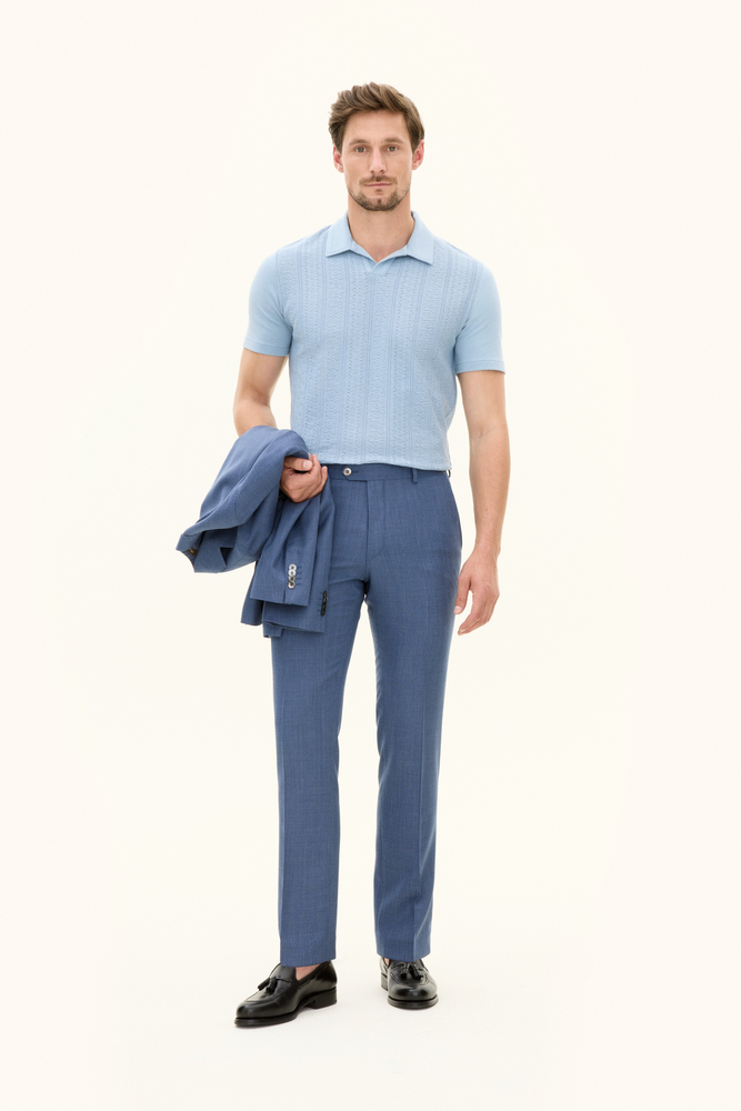 Regular Fit Strukturerad Piké - Blå | Oscar Jacobson
