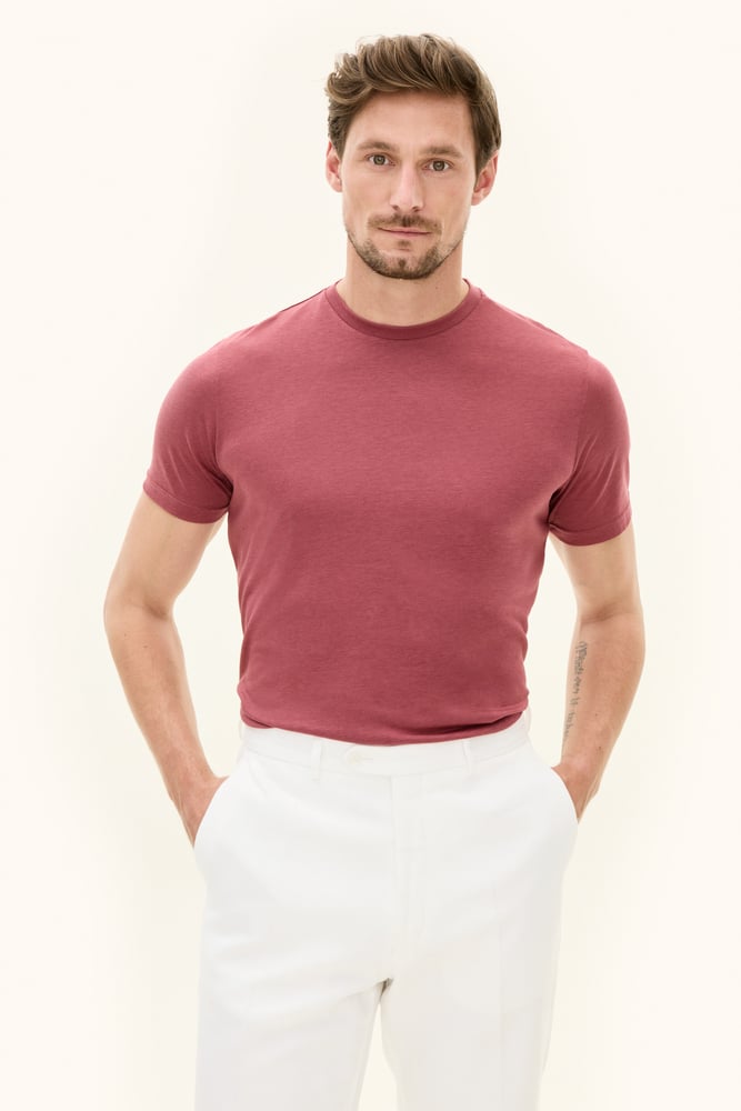 Regular Fit T-Shirt Tencel-Bomull - Röd | Oscar Jacobson