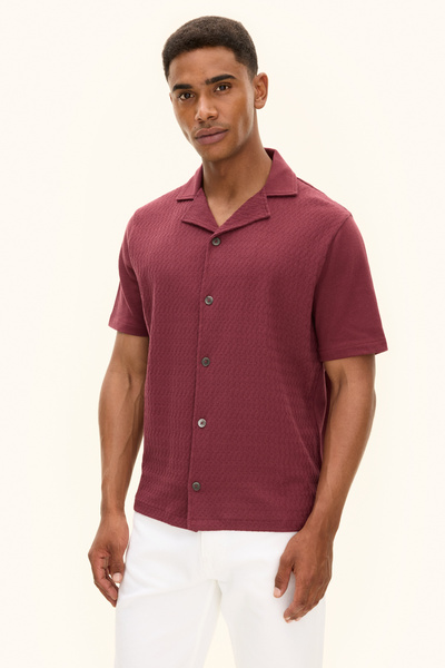 Regular Fit Struktureret Knit Skjorte - Rød | Oscar Jacobson