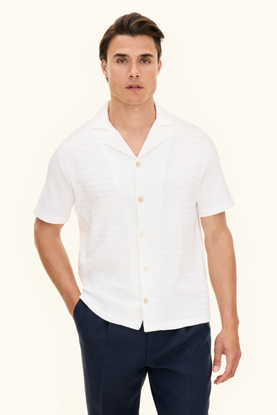 Regular Fit Structured Knit Shirt - White | Oscar Jacobson