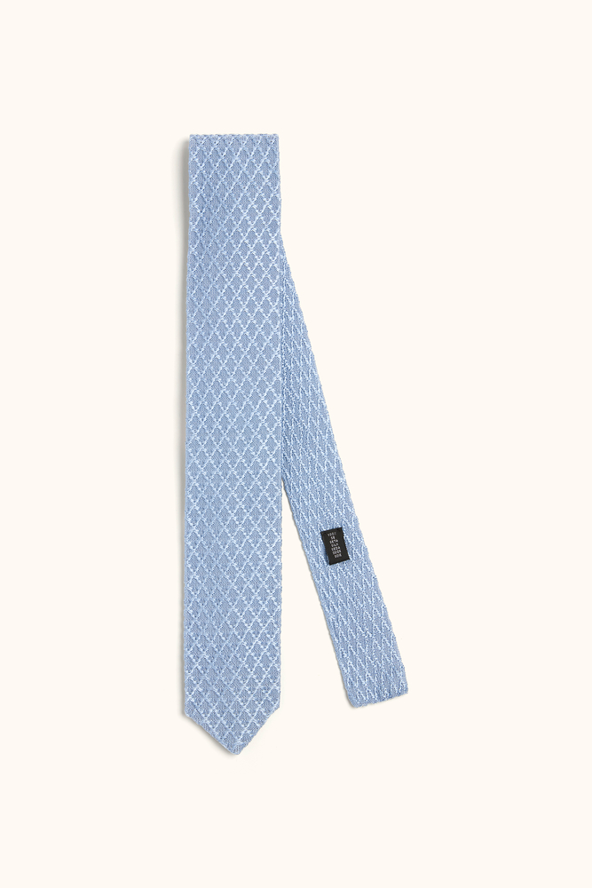 Structured Silk Knitted Tie - Blue | Oscar Jacobson