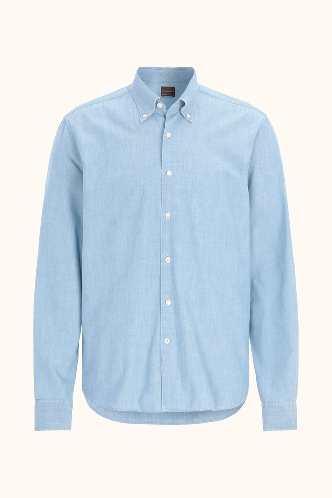 Regular Fit Button Down Chambrayskjorte - Blå | Oscar Jacobson