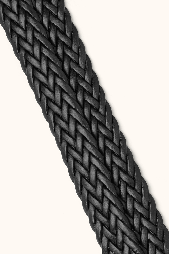 Round Buckle Belt Braided Leather - Black | Oscar Jacobson