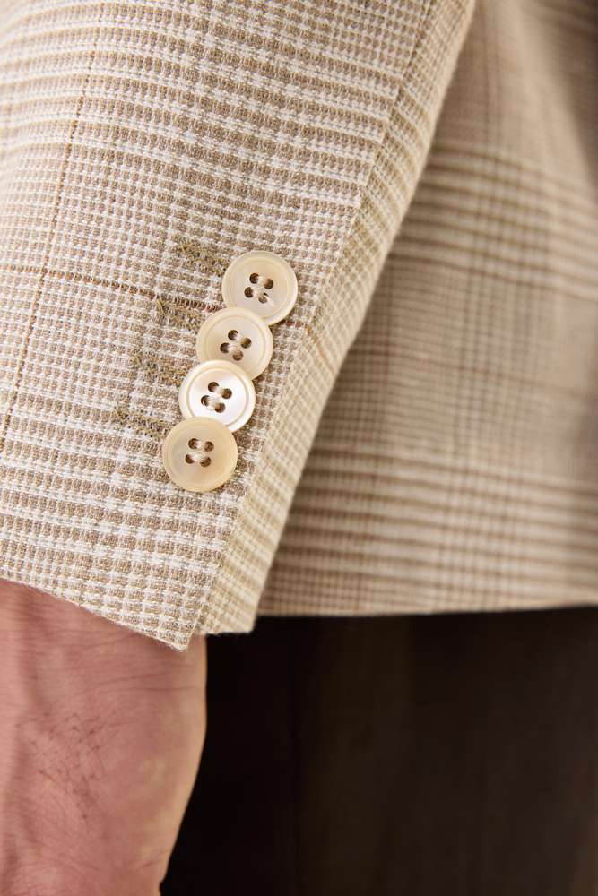 Regular Fit Linen Glencheck Blazer - Beige | Oscar Jacobson