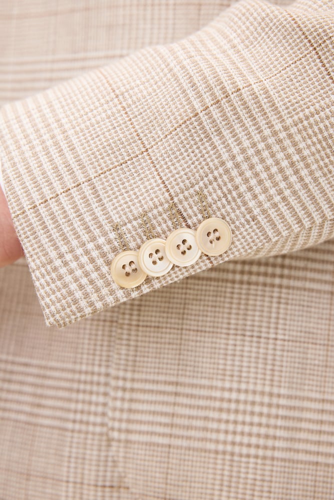 Regular Fit Linen Glencheck Blazer - Beige | Oscar Jacobson