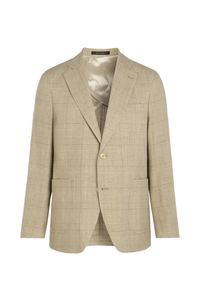 Regular Fit Linen Glencheck Blazer - Beige | Oscar Jacobson