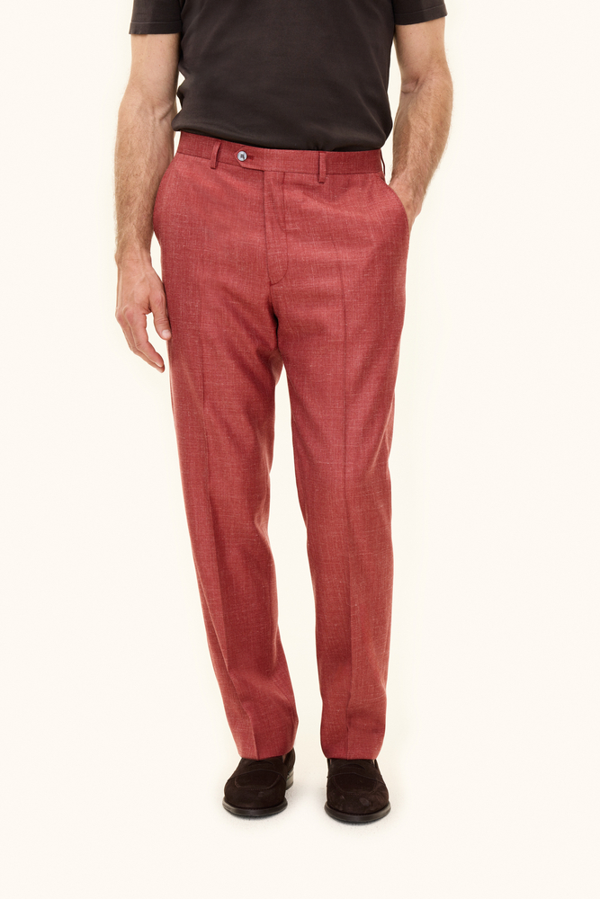 Regular Fit High Waist Linen Blend Trousers - Red | Oscar Jacobson