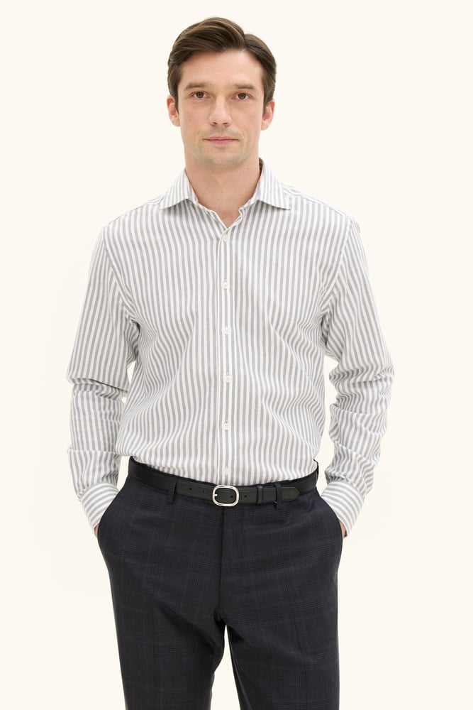 Regular Fit Cut Away Flannelskjorta - Ljus grå | Oscar Jacobson