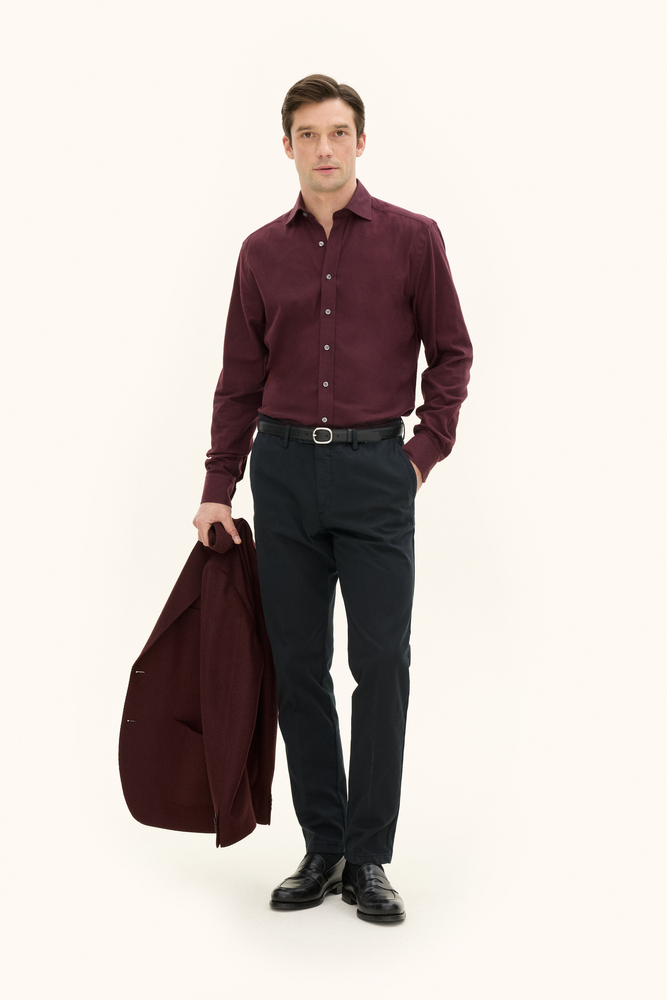 Regular Fit Cut Away Børstet Flannelskjorte - Rød | Oscar Jacobson
