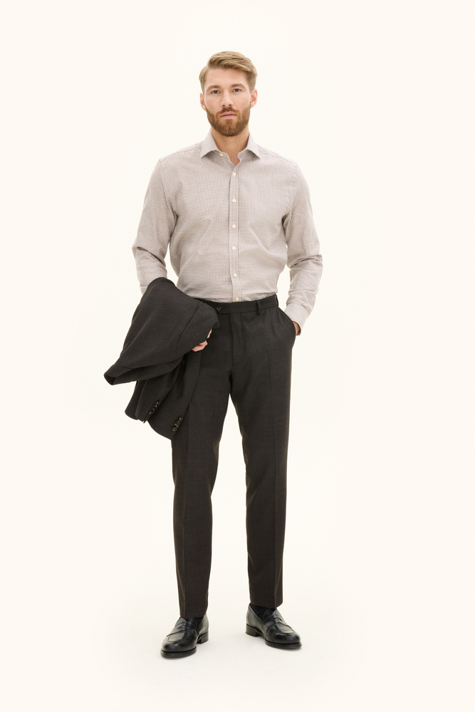 Regular Fit Cut Away Flannel Shirt - Beige | Oscar Jacobson