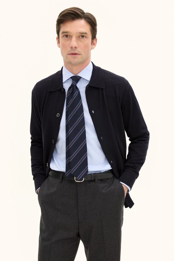 Regular Fit Cardigan Extra Fine Merinowool - Dark blue | Oscar Jacobson